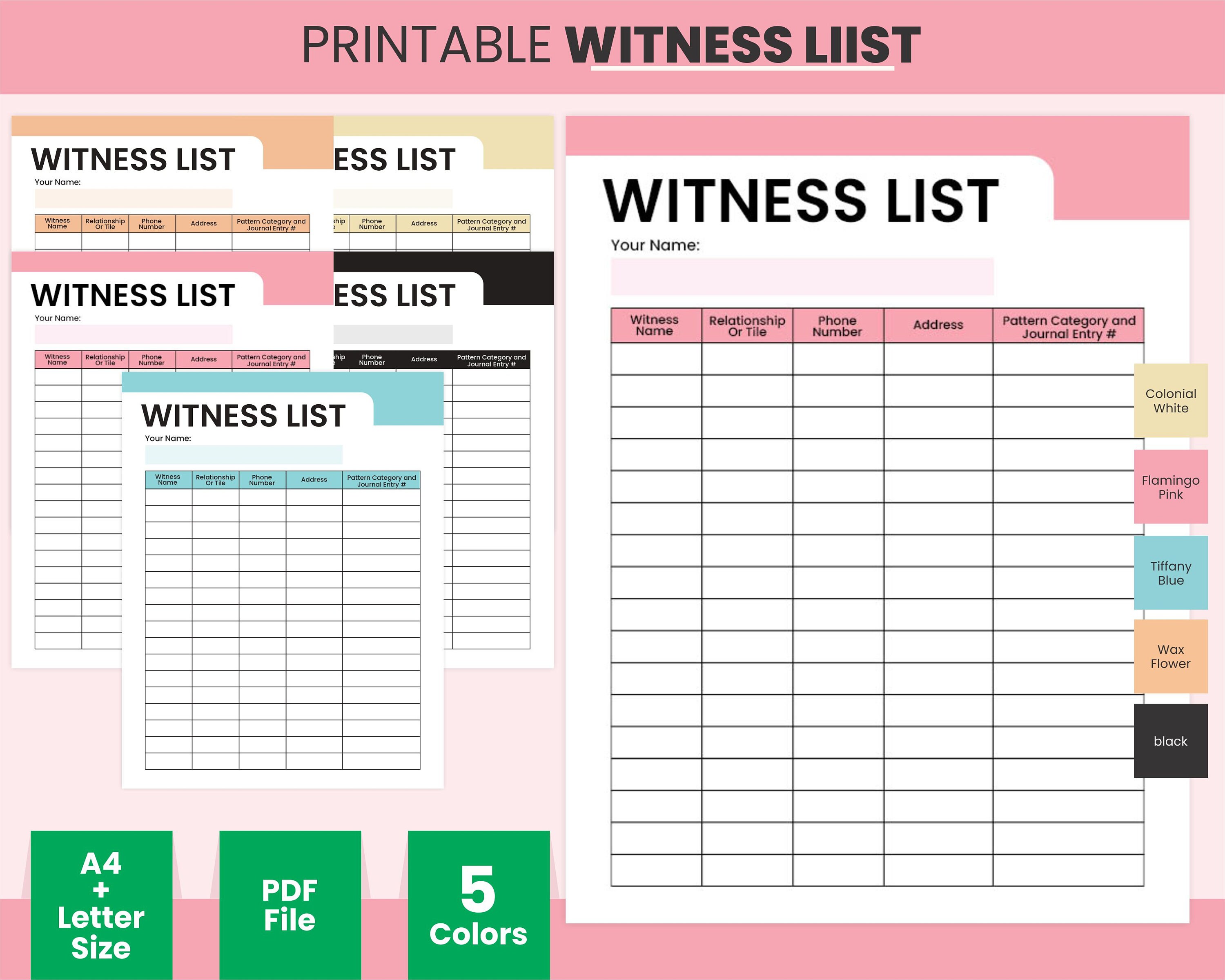 Printable Child Custody Case Witness List, Single Parent Child Custody ...