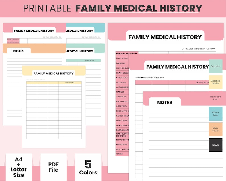 Printable Family Medical History Tracking Sheet, Home Medical Binder ...