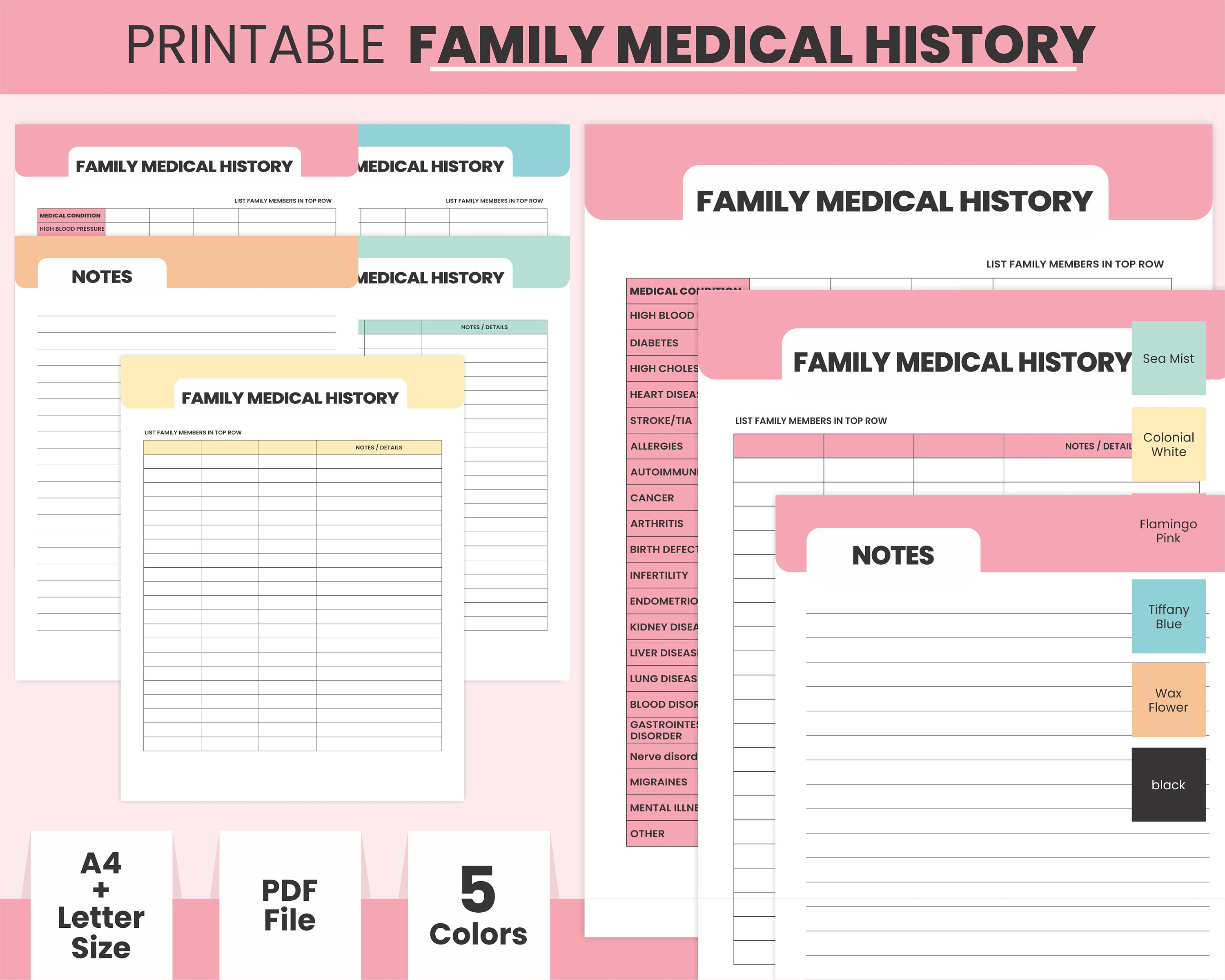 Printable Family Medical History Tracking Sheet, Home Medical Binder ...