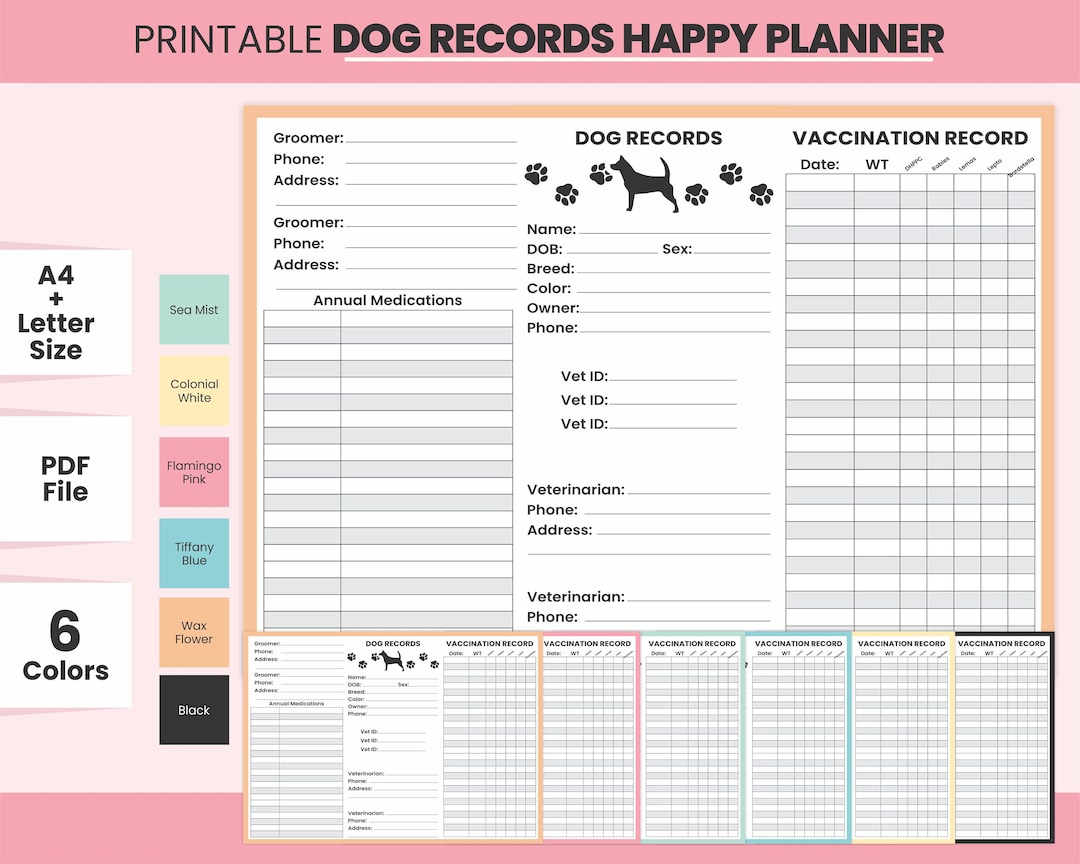 Printable Daily Dog Records Book, Digital Dog Information Tracking ...