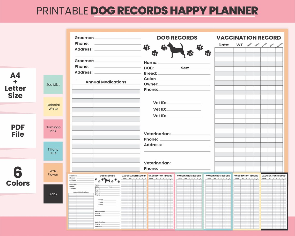 Printable Daily Dog Records Book, Digital Dog Information Tracking ...