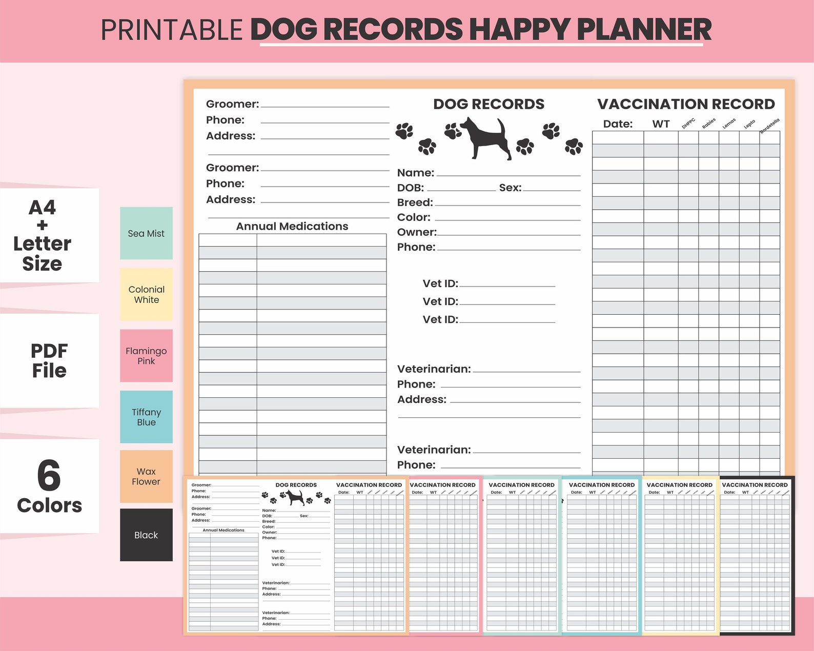 Printable Daily Dog Records Book, Digital Dog Information Tracking ...