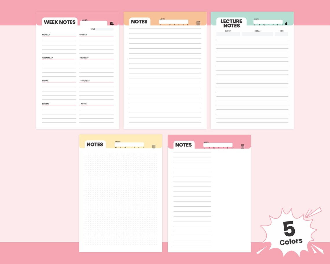 Printable Student Notes Template PDF, Digital Lecture Notes Taking Pack ...