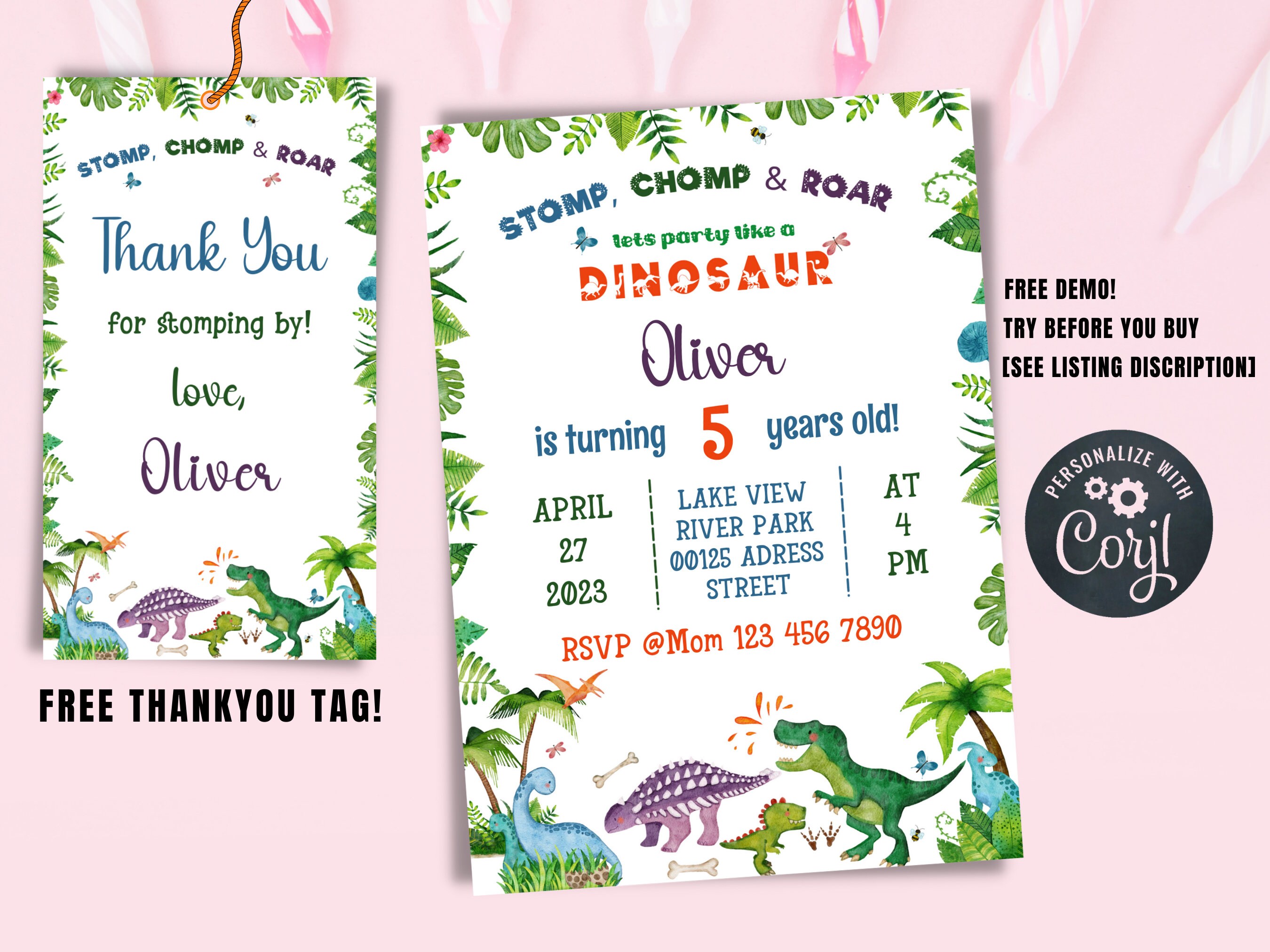 Editable Dinosaur Birthday Invitation Template, Dinosaur Party ...