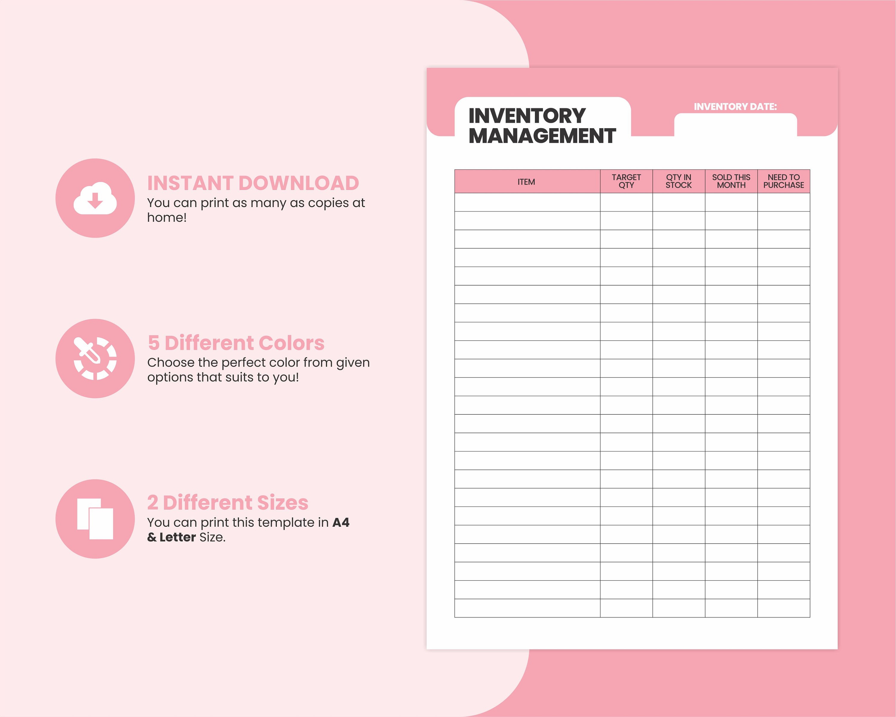 Printable Inventory Management Sheet, Business Inventory List, Product ...