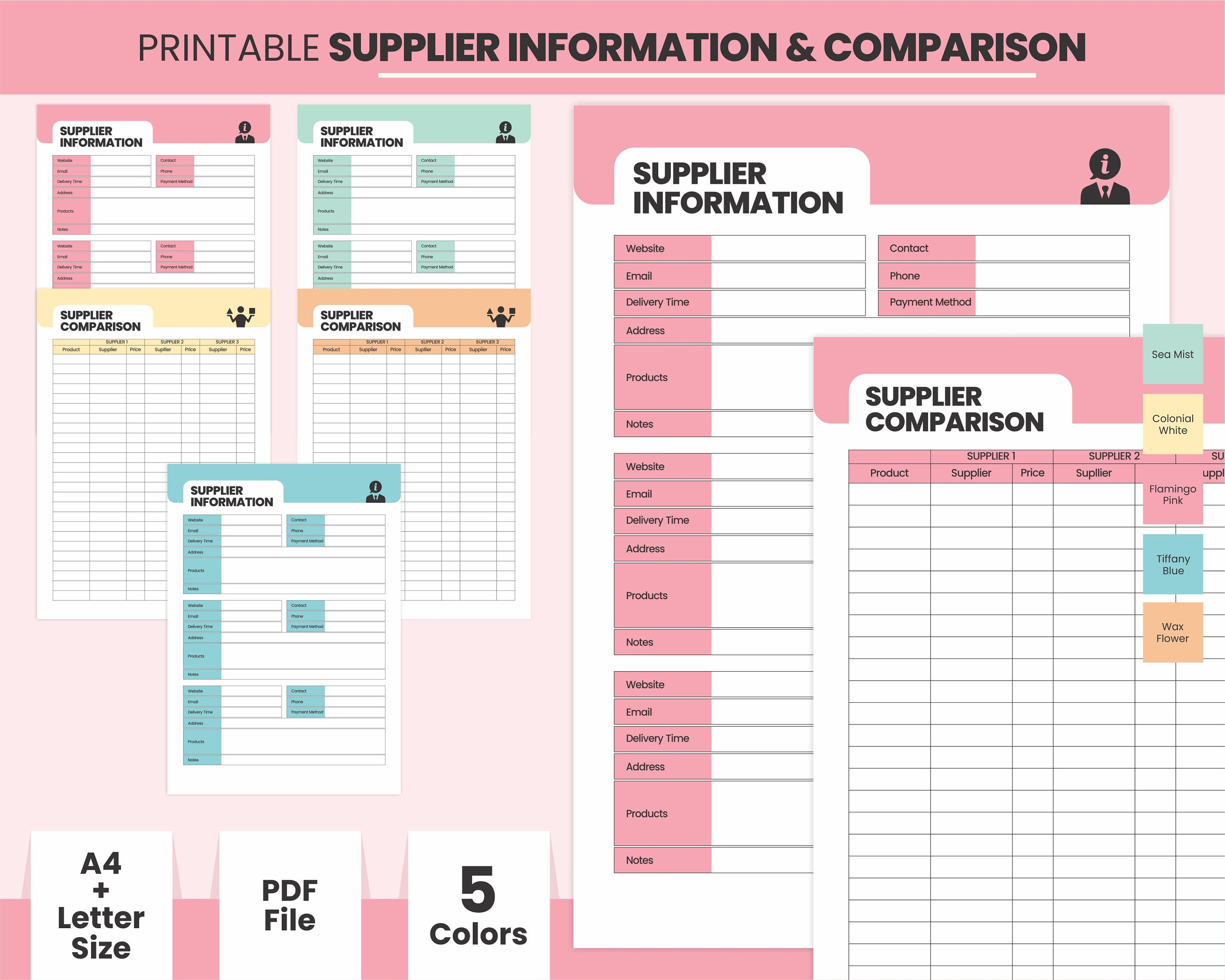 Printable Supplier Information Tracking Sheet, Digital Small Business ...
