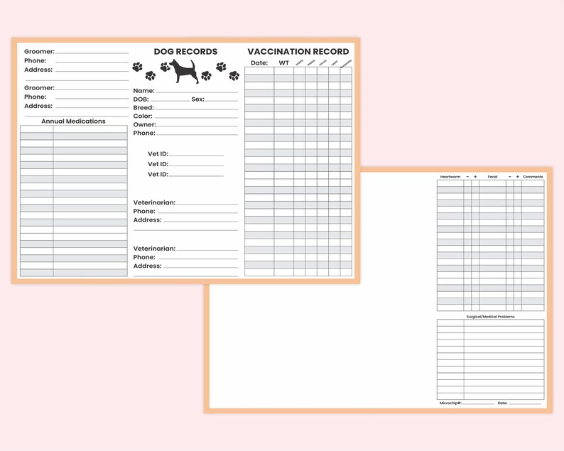 Printable Daily Dog Records Book, Digital Dog Information Tracking ...