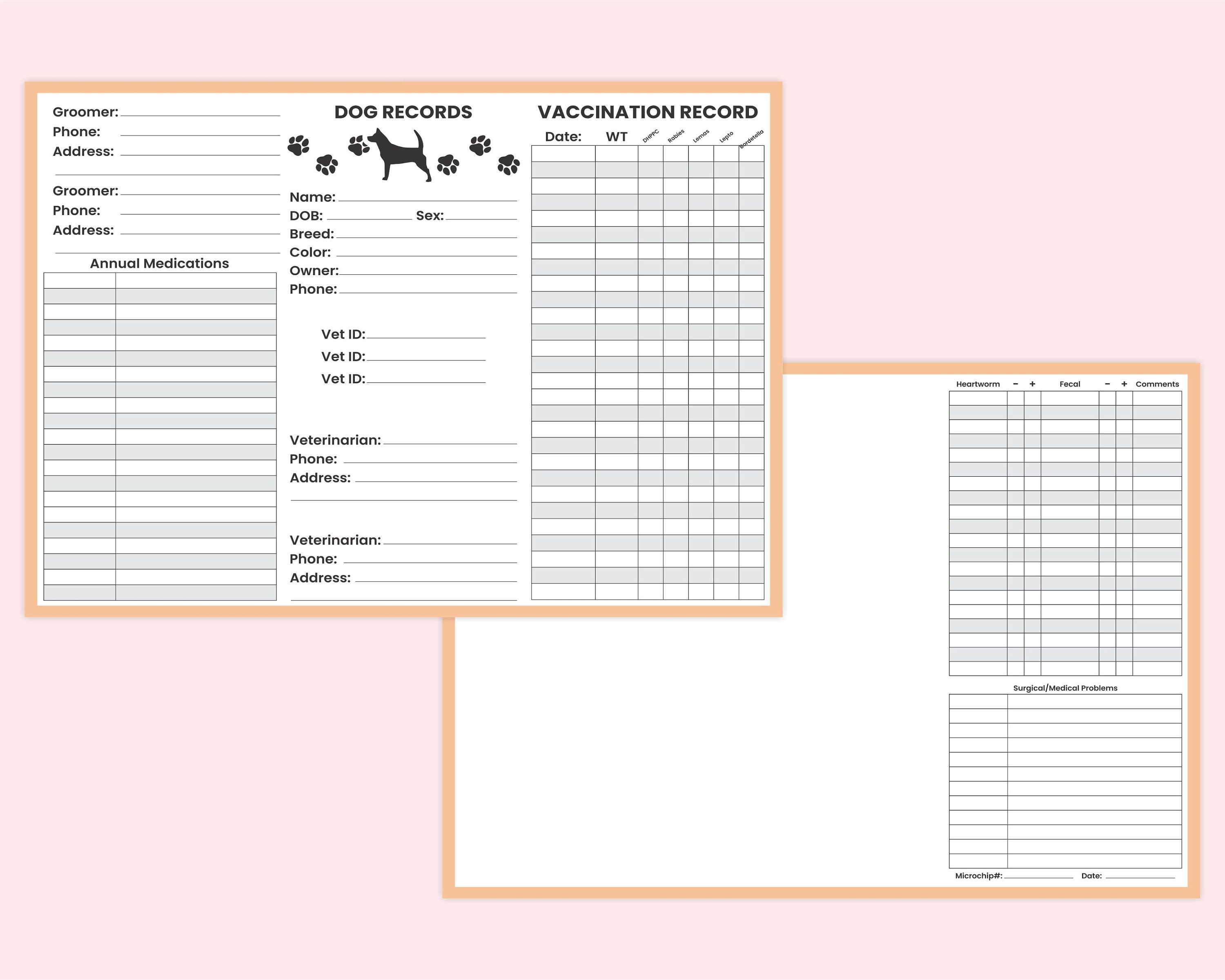 Printable Daily Dog Records Book, Digital Dog Information Tracking ...