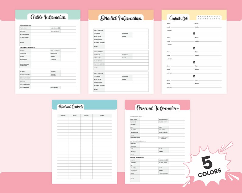Printable Family Home Binder, A4 Health Care Planner, Family Emergency ...