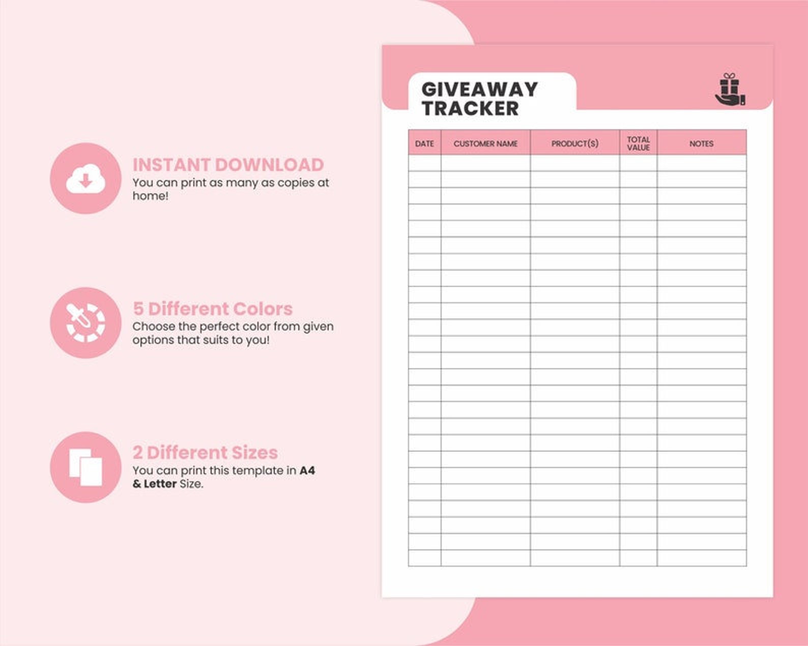 Printable Giveaway Tracking Sheet, Instagram Business Giveaways, Social ...