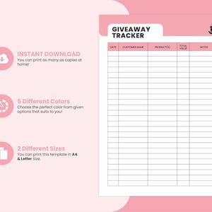 Printable Giveaway Tracking Sheet, Instagram Business Giveaways, Social ...