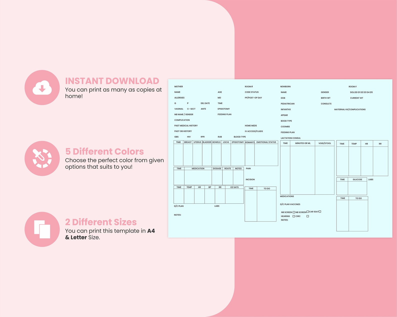 Printable 1 Patient Maternity Postpartum Nursing Report Sheet, Digital ...