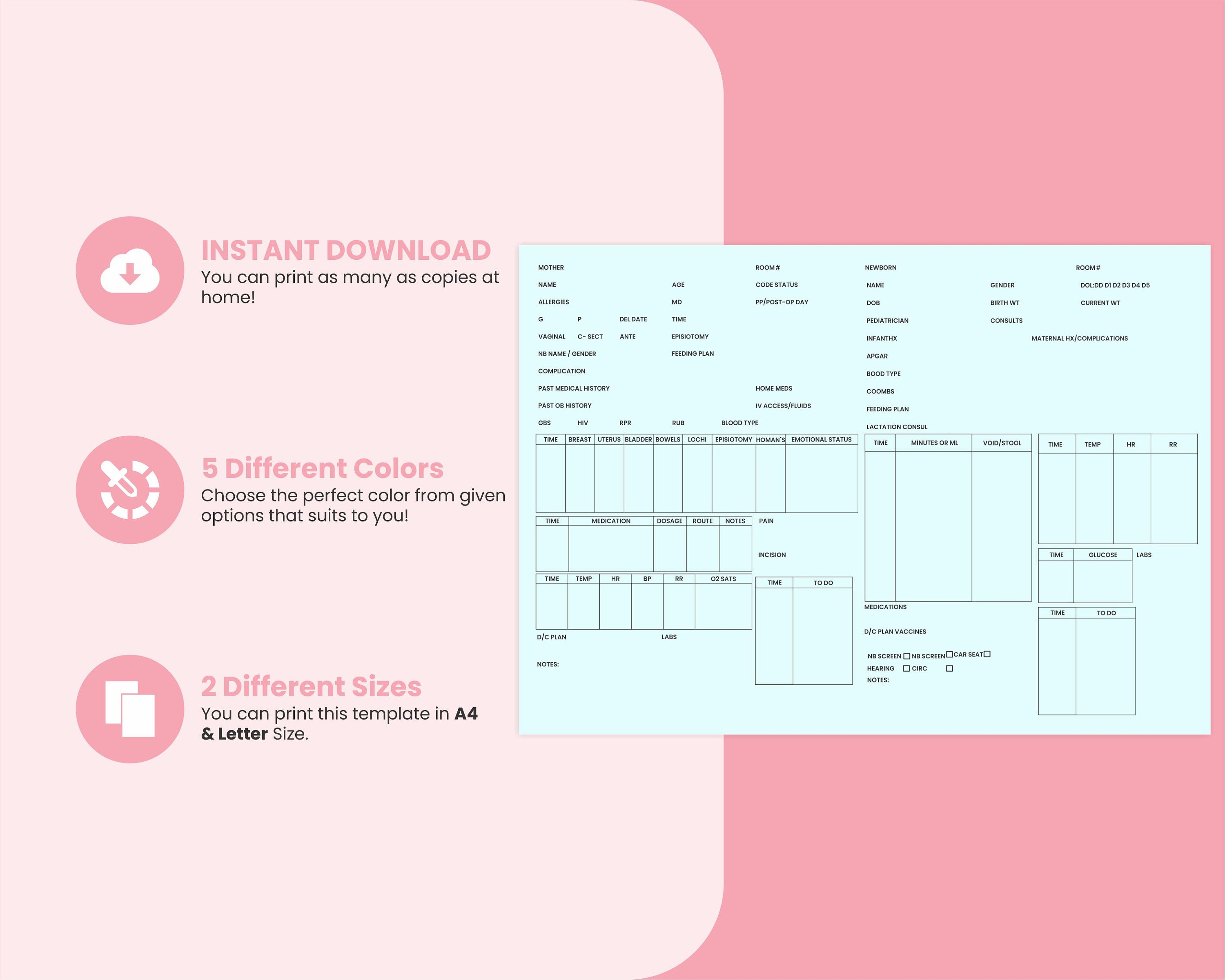 Printable 1 Patient Maternity Postpartum Nursing Report Sheet, Digital ...