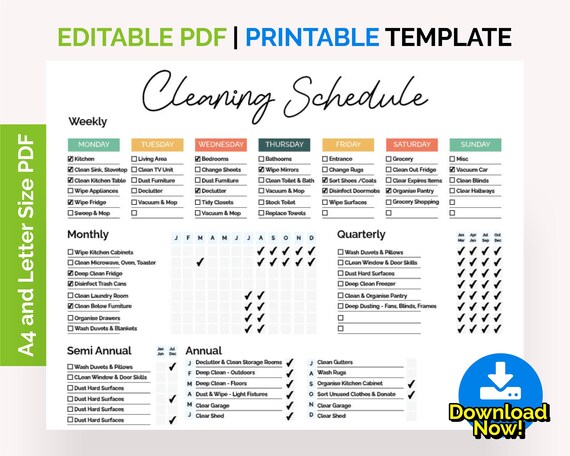 Fillable Cleaning Schedule Printable Cleaning Business | Etsy