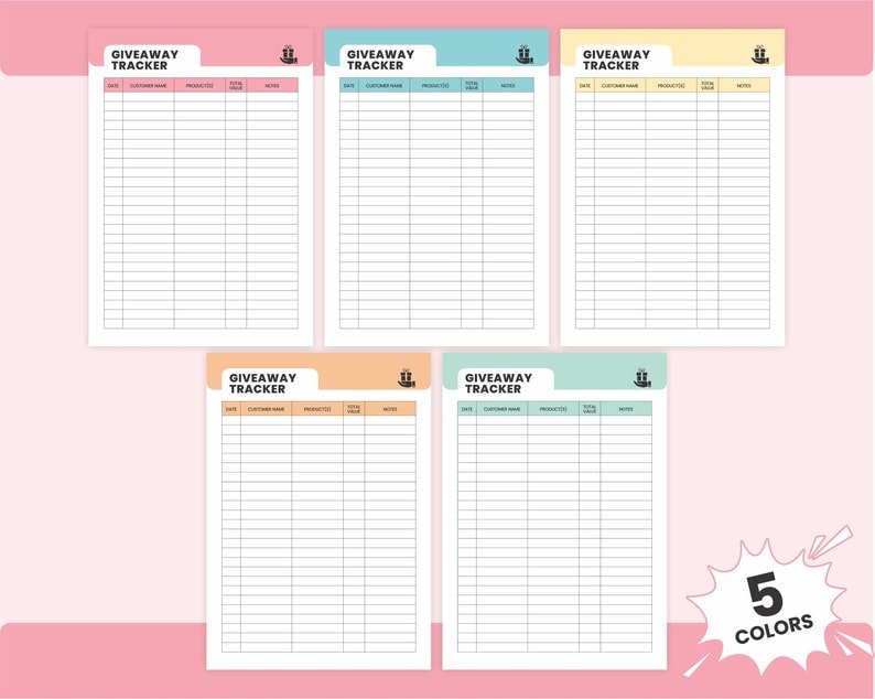 Printable Giveaway Tracking Sheet, Instagram Business Giveaways, Social ...