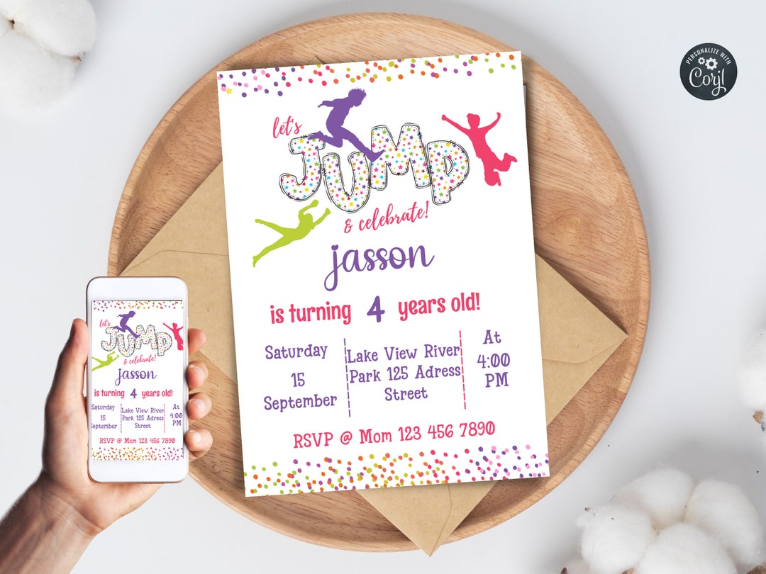 Trampoline Park Birthday Invitation, Trampoline Party, Jump Birthday ...