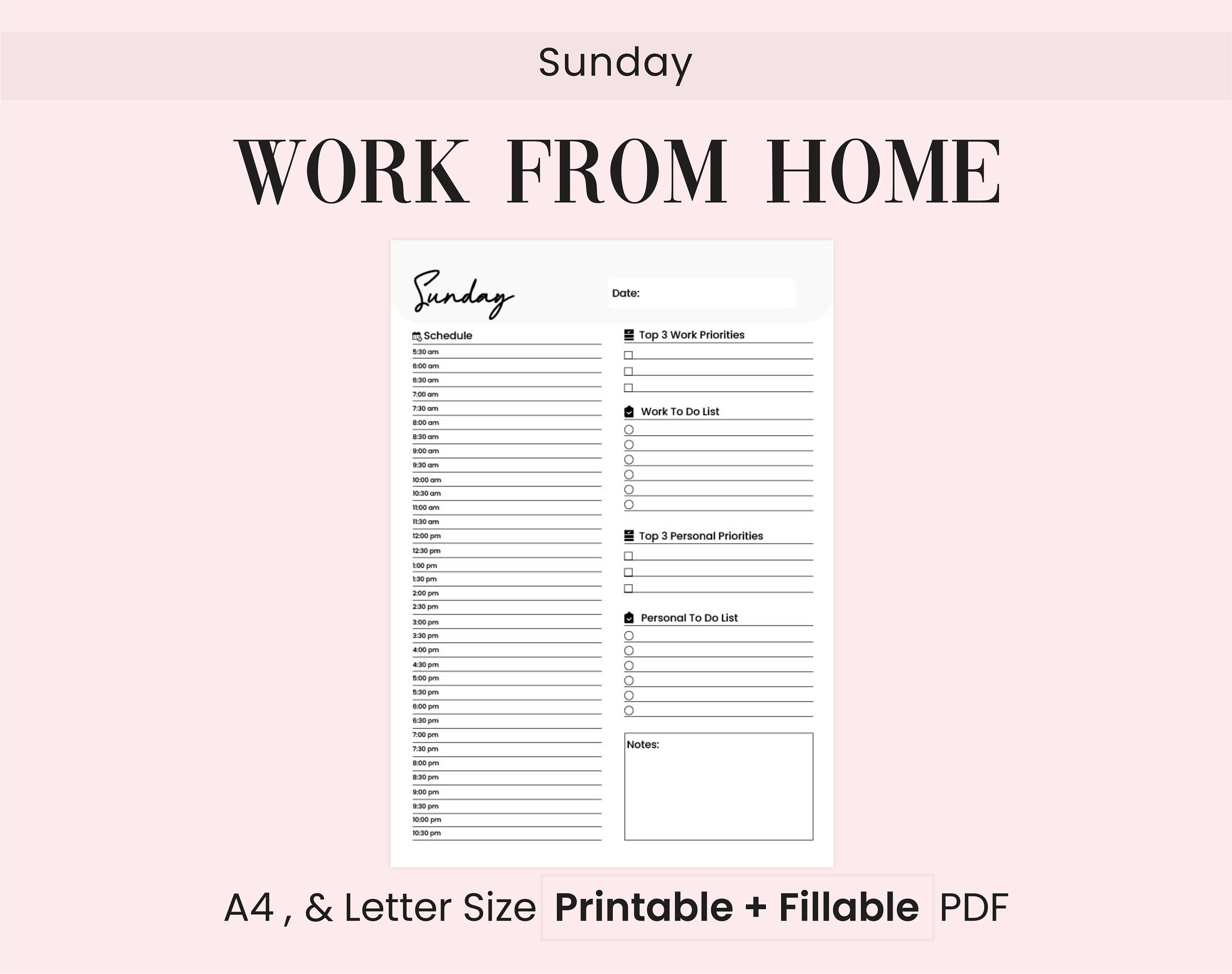 Printable Daily Work From Home Fillable Pdf Form, Monday to Sunday ...