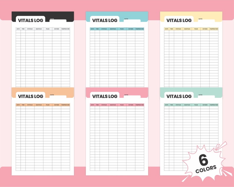 Printable Daily Vitals Tracker, Health Monitoring Planner, Blood ...