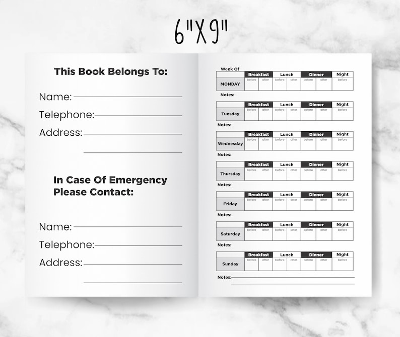 Diabetic Self Care Diary 6"x9" Diabetes Journal, Daily Glucose ...