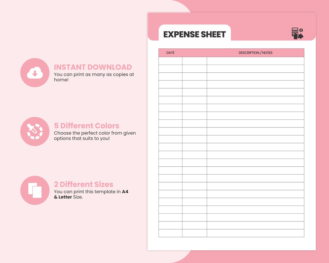 Printable Expense Tracking Sheet, Digital Print at Home Personal ...