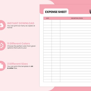Printable Expense Tracking Sheet, Digital Print at Home Personal ...
