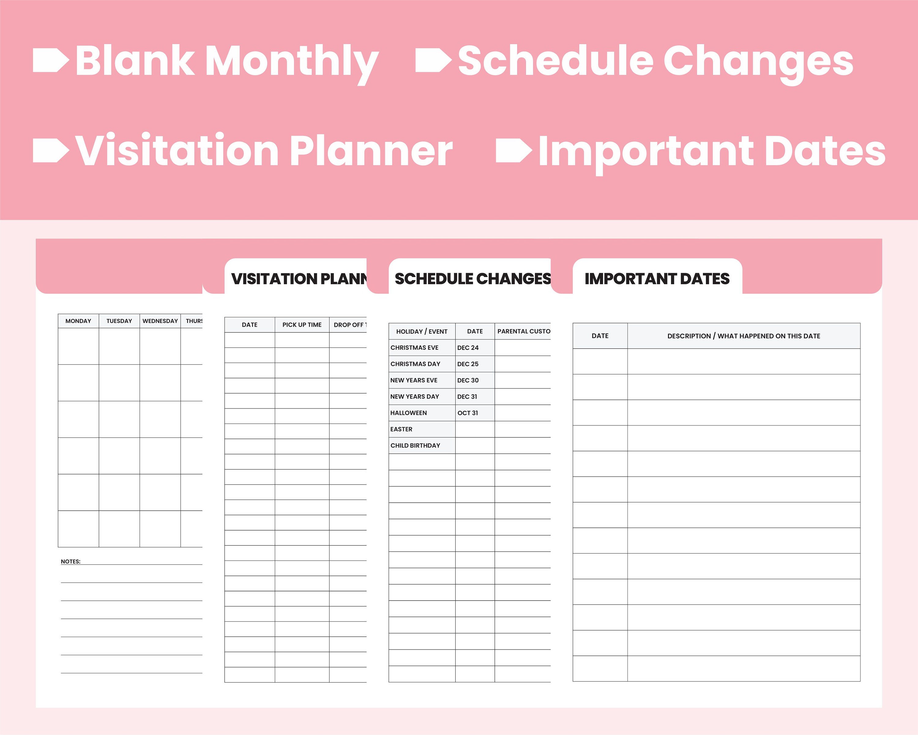 Printable Single Parent Child Custody Planner, Co-parenting Digital ...