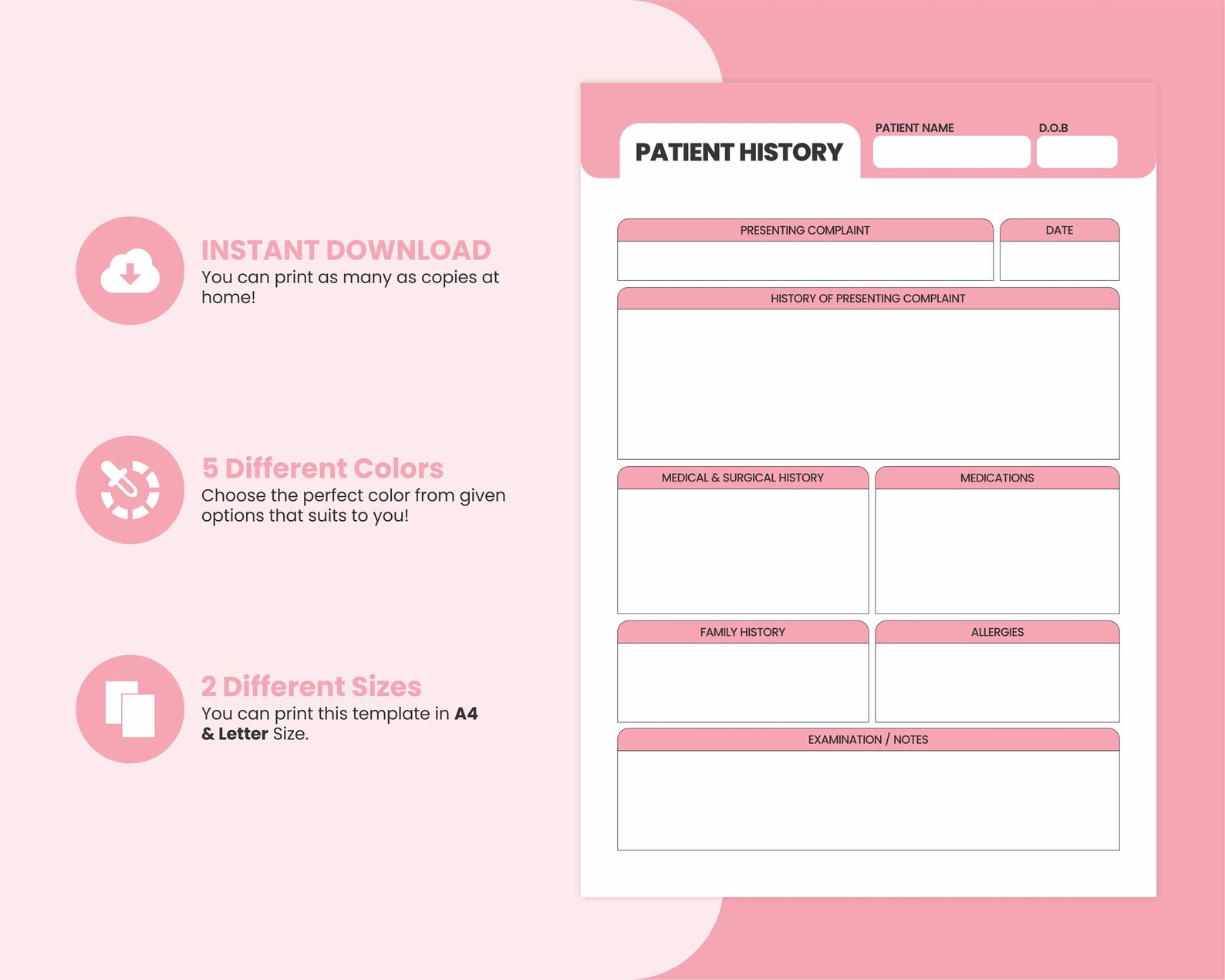 Printable Medical Nursing Patient History Page Pdf Downloadable Nursing ...