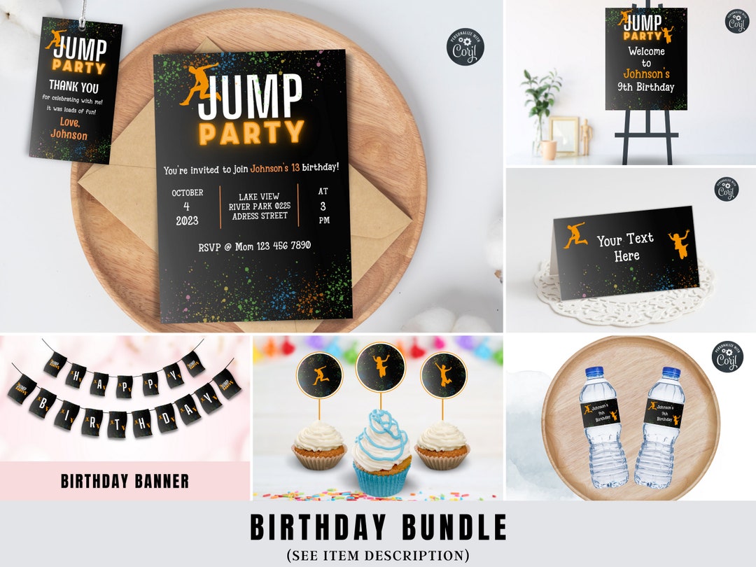 Trampoline Park Birthday Invitation Bundle, Trampoline Party Package ...