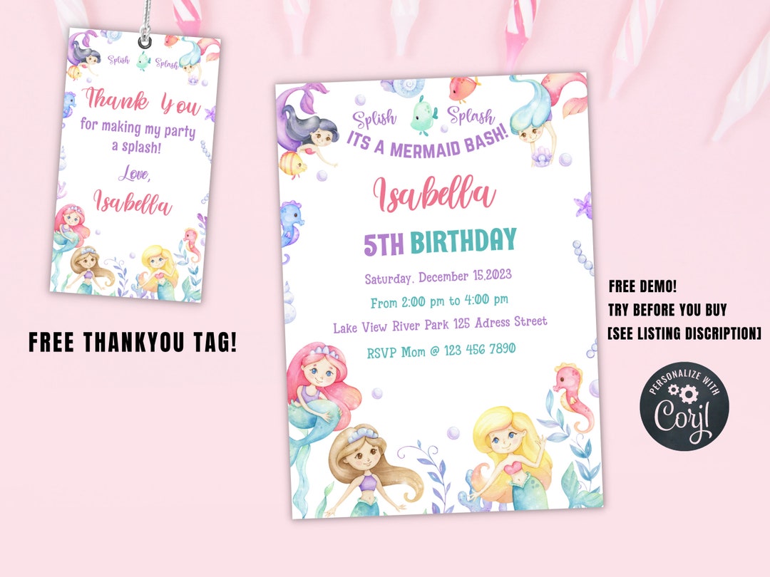 Editable Mermaid Birthday Invitation, Printable Mermaid Invitation ...