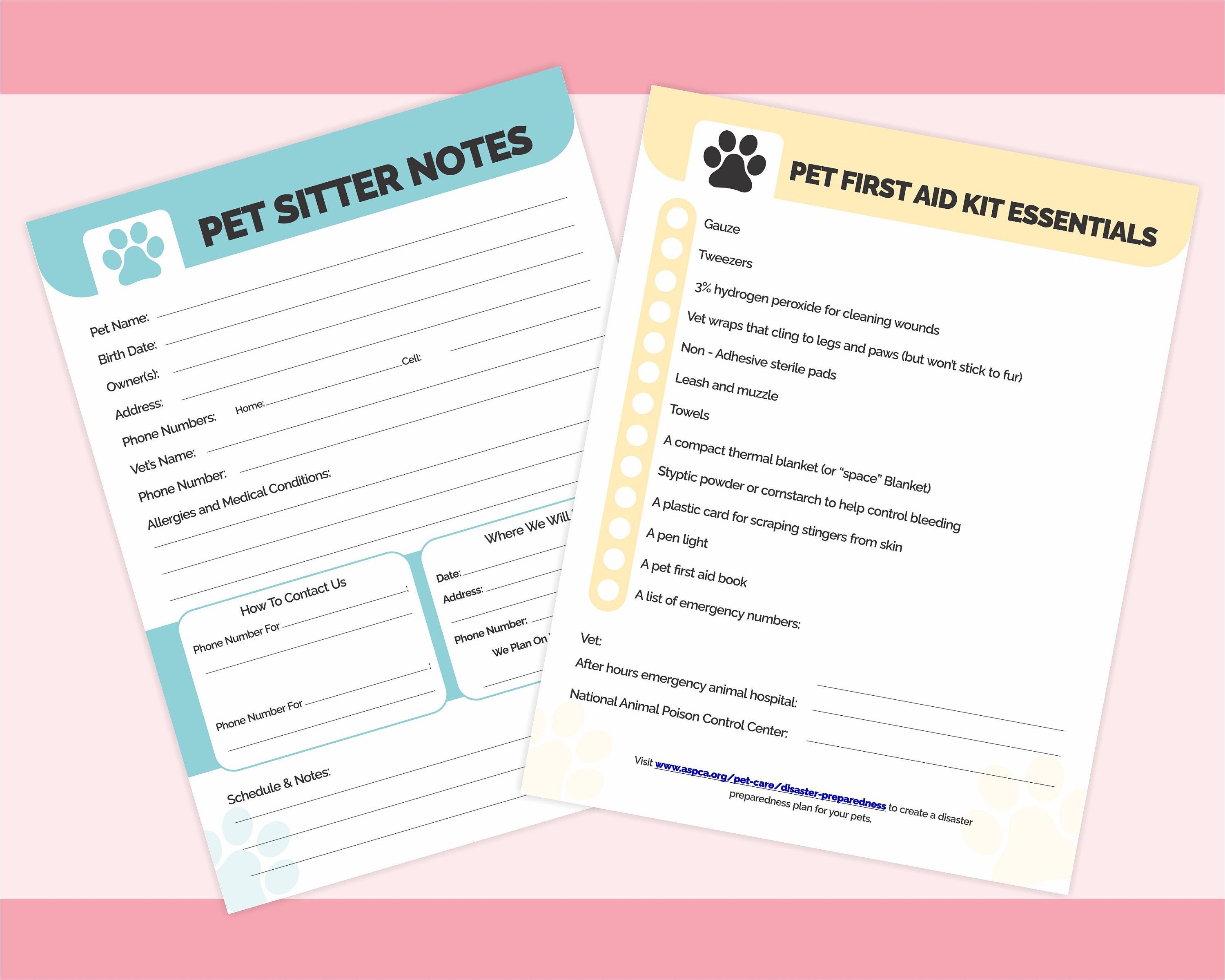 Printable Pet Sitter Notes for Pet Business Digital Animal Health ...