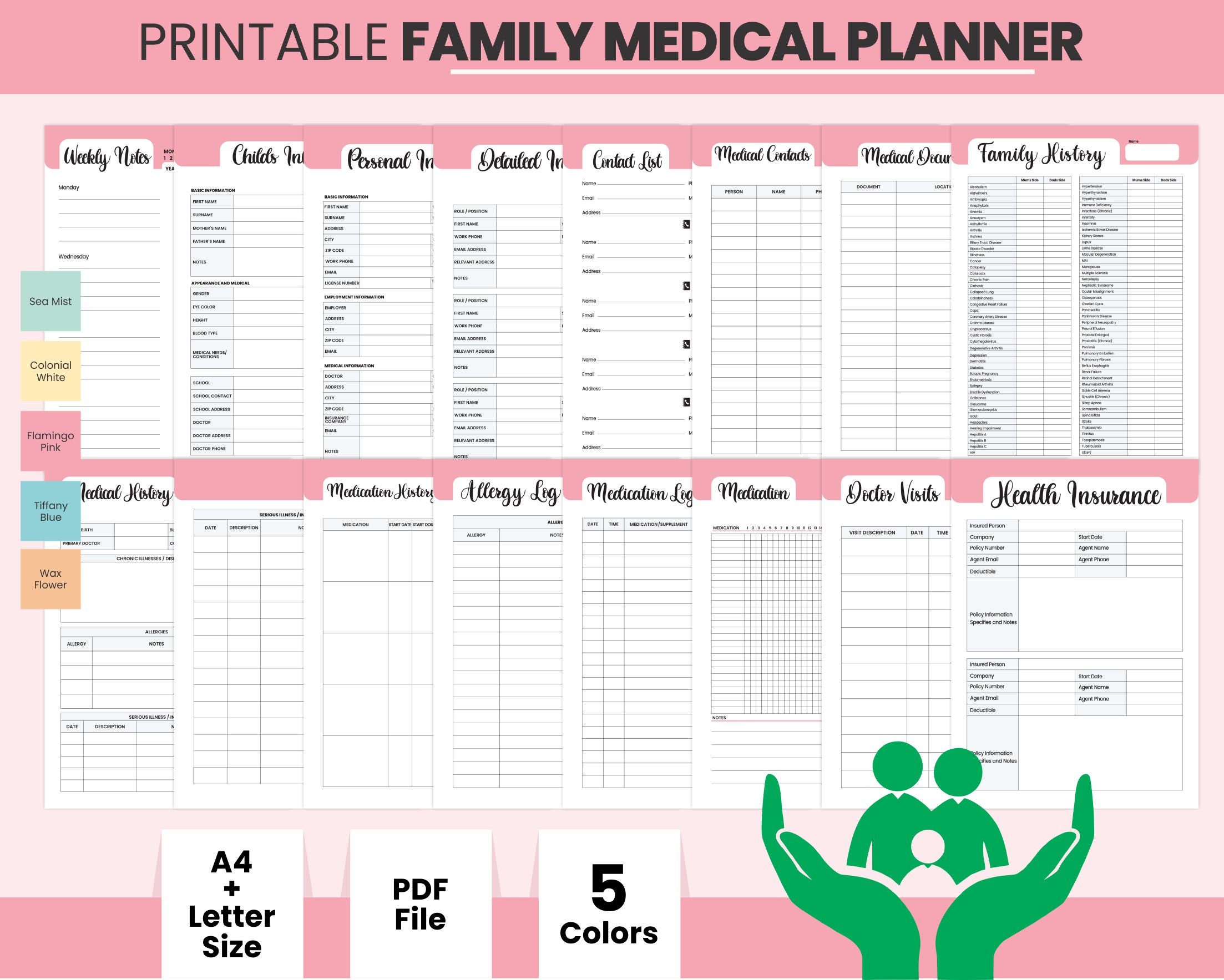 Printable Family Home Binder, A4 Health Care Planner, Family Emergency ...