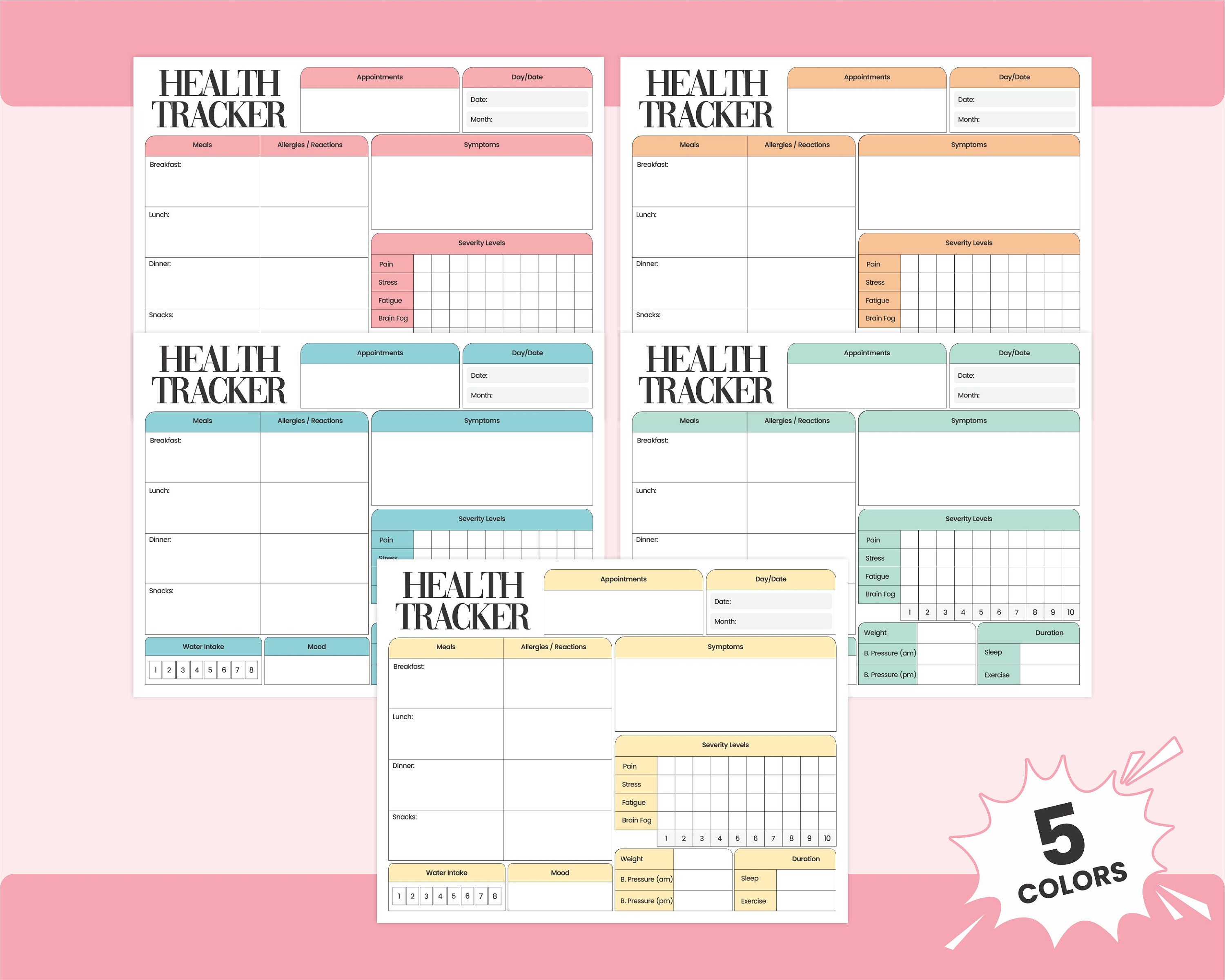 Printable Daily Health Tracking Sheet, Digital Chronic Illness ...