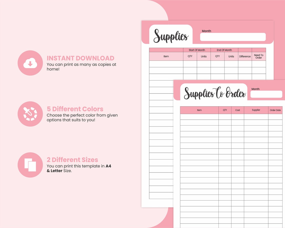 Printable Craft Business Supply Order Form & Inventory Management ...