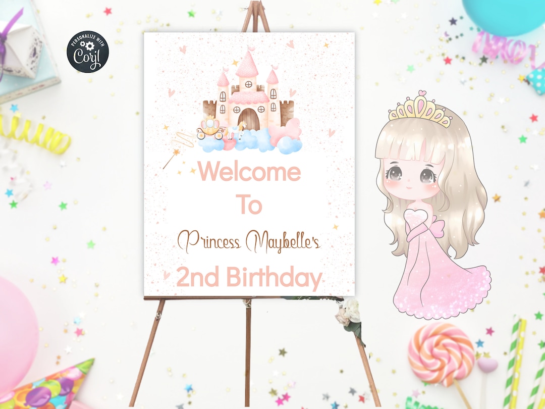 Princess Welcome Sign, Princess Birthday Invitation, Princess Party ...