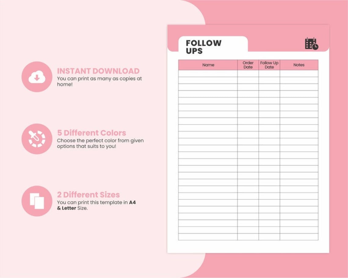 Printable Business Follow Ups Digital Sheet Template Small Business ...