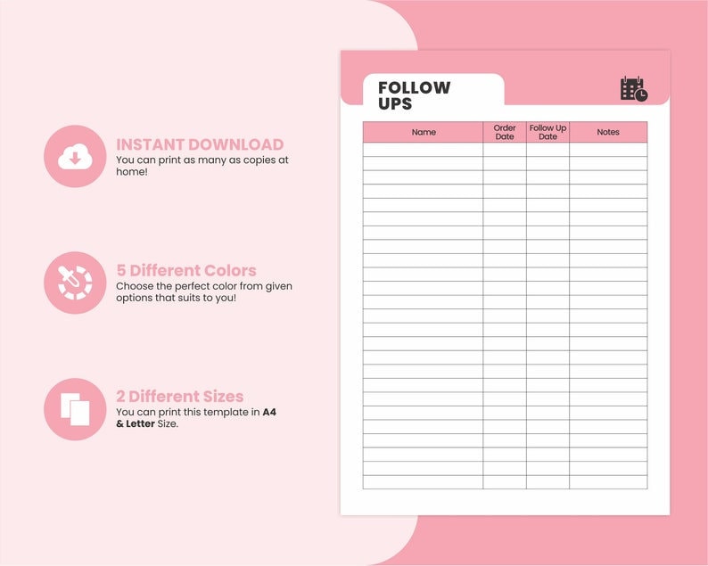 Printable Business Follow Ups Digital Sheet Template Small Business ...