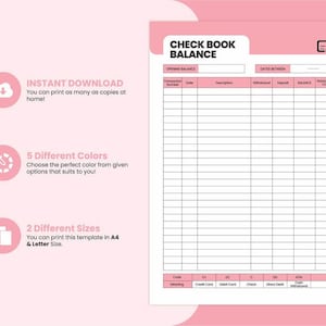 Printable Daily Check Book Balance Sheet Income & Expense Log Page A4 ...