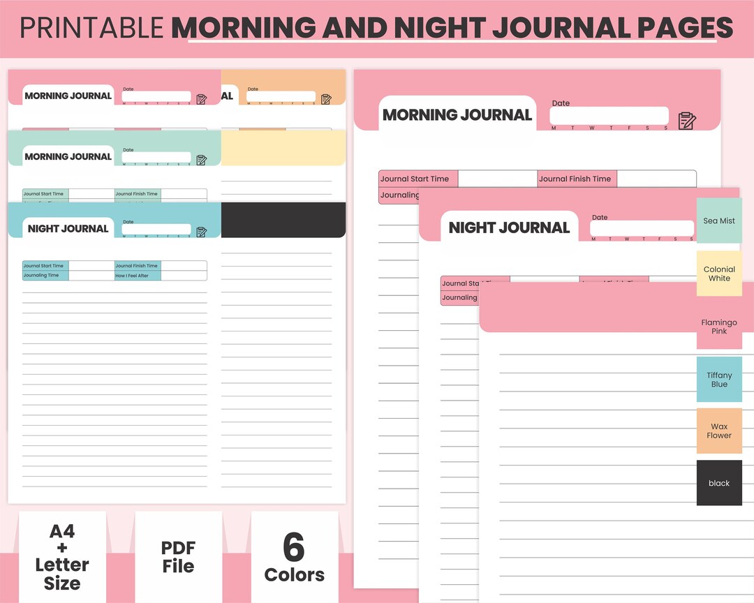 Printable Daily Morning and Night Lined Journal, Daytime Tracking ...