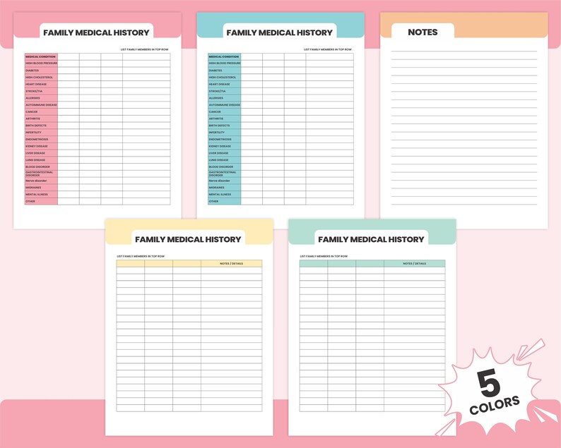 Printable Family Medical History Tracking Sheet, Home Medical Binder ...