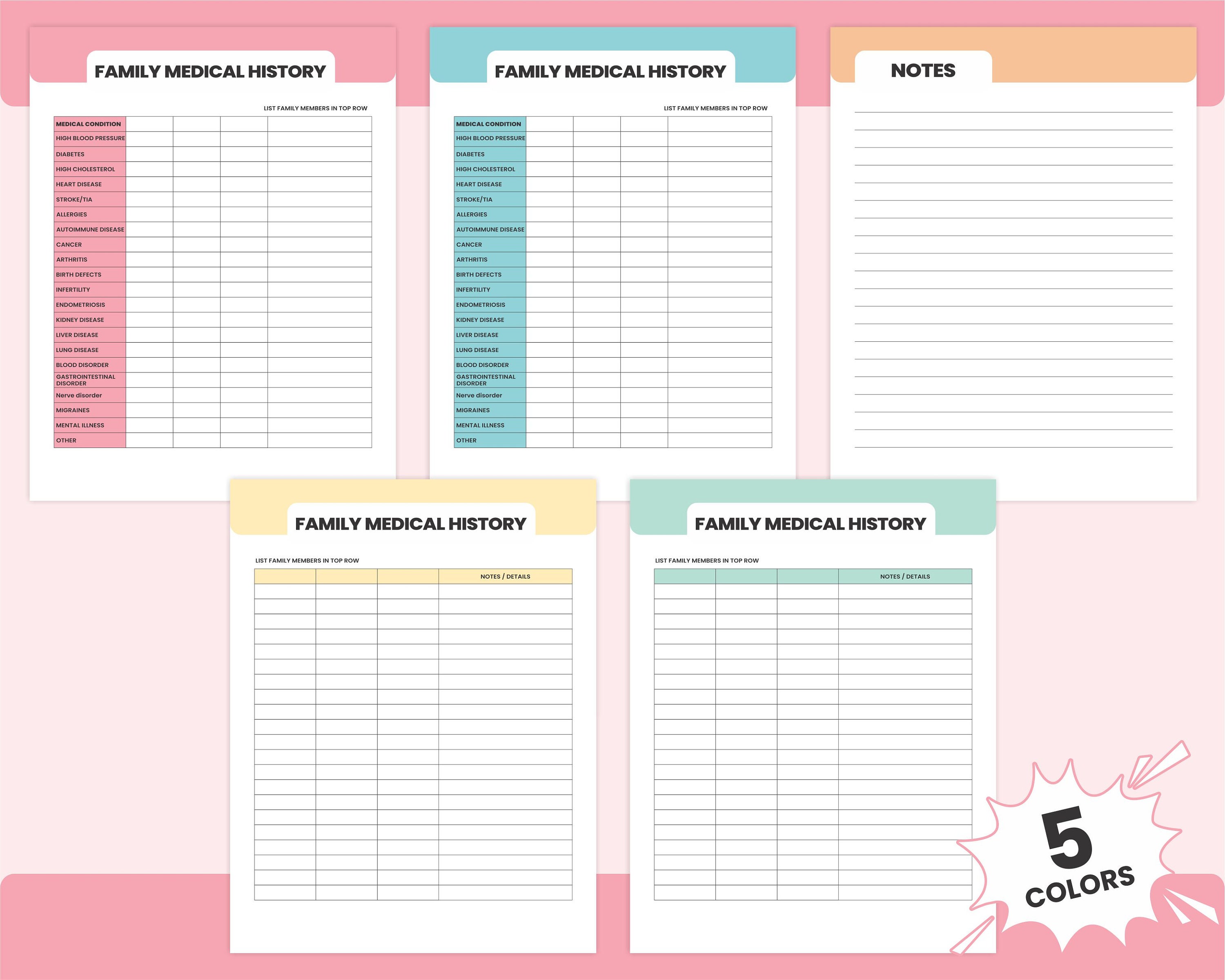 Printable Family Medical History Tracking Sheet, Home Medical Binder ...