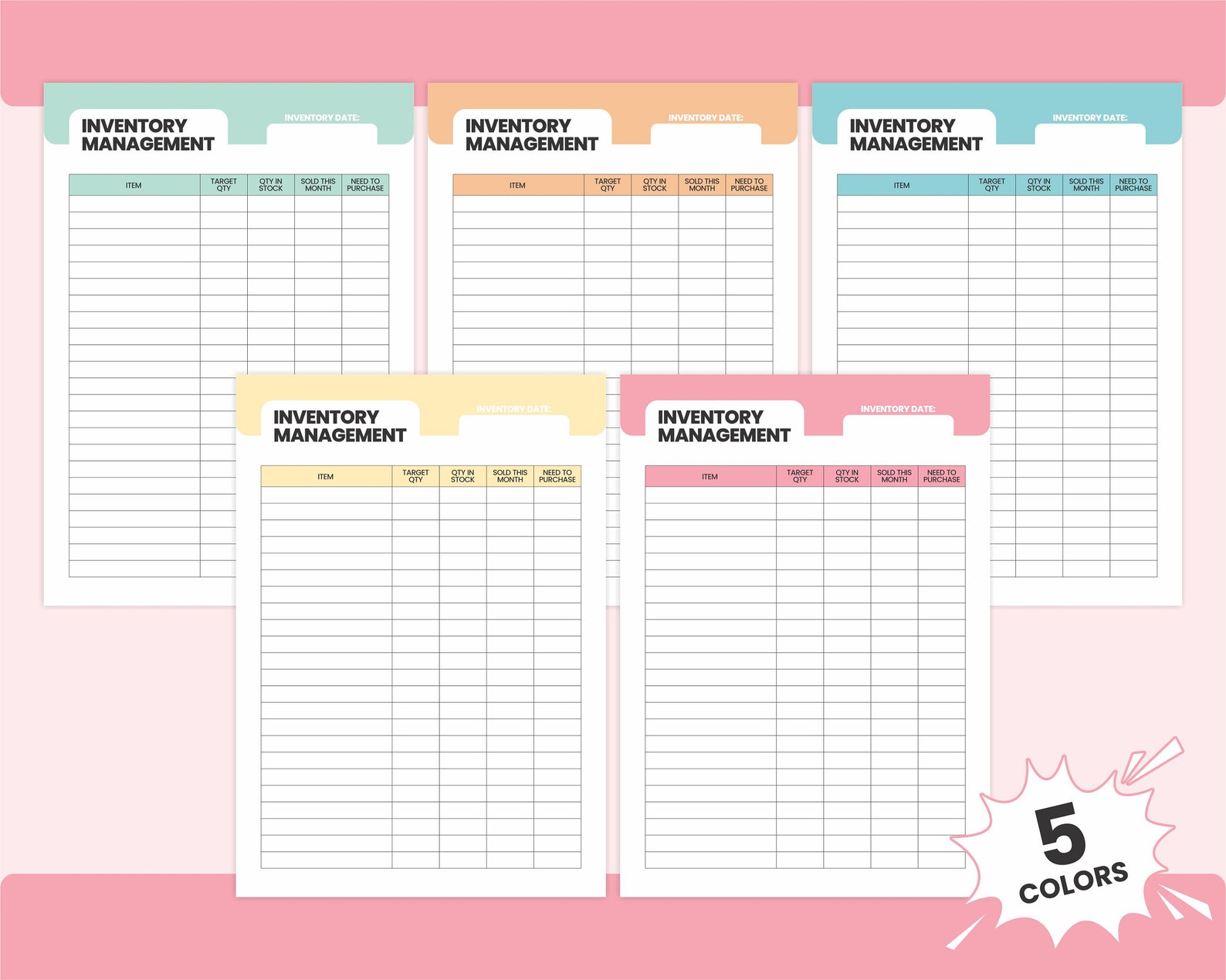 Printable Inventory Management Sheet, Business Inventory List, Product ...