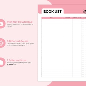 Printable Book Reading List Digital Daily Books to Read Tracker ...