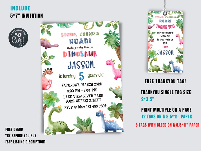 Editable Dinosaur Birthday Invitation Template Dinosaur Party - Etsy