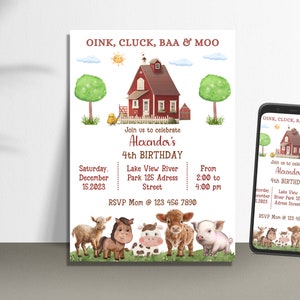 Farm Birthday Party Invitation Template, Farm Animals Birthday ...