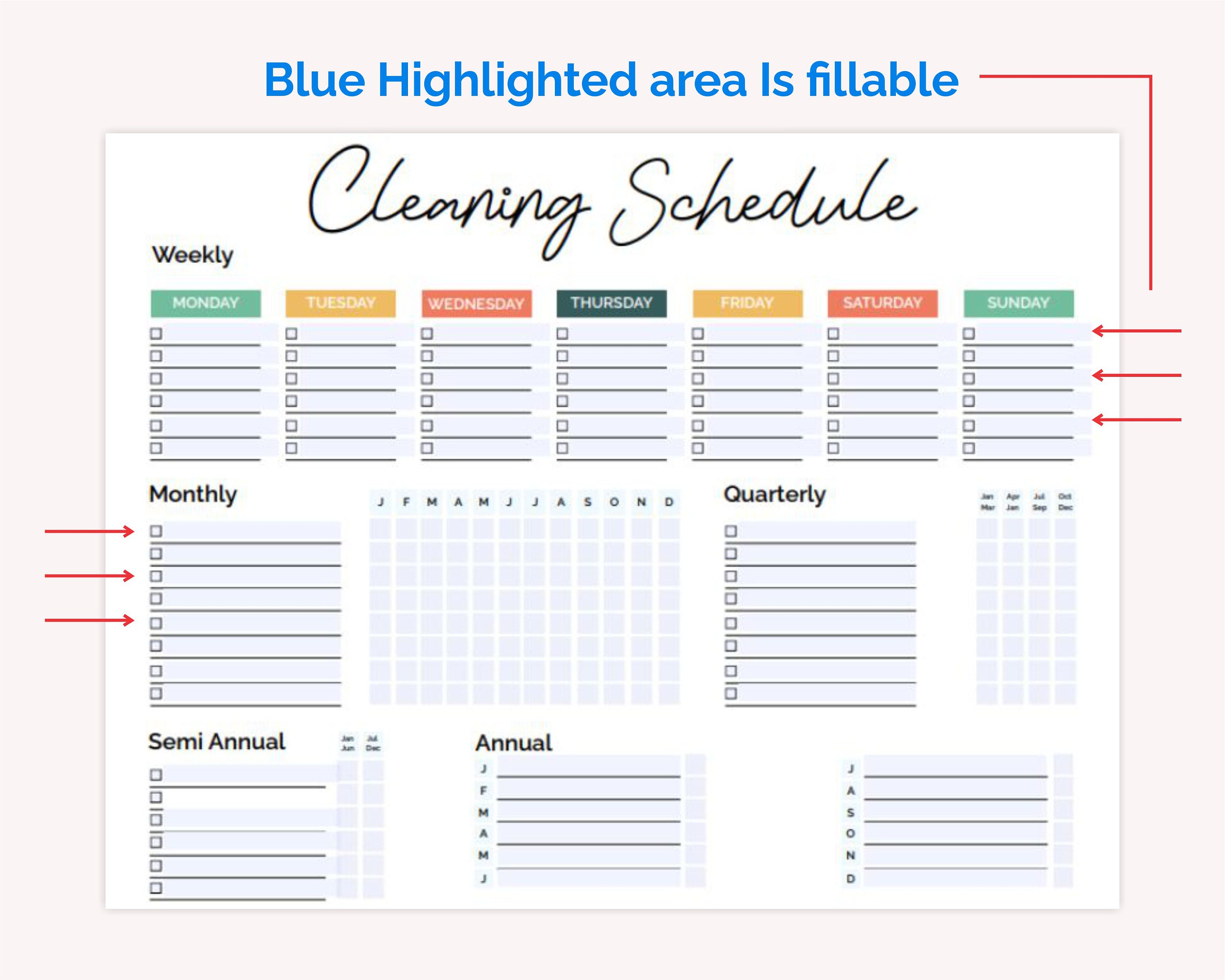 Fillable Cleaning Schedule, Printable Cleaning Business Checklist ...