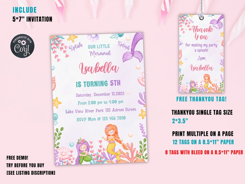 Editable Mermaid Birthday Invitation, Printable Mermaid Invitation ...