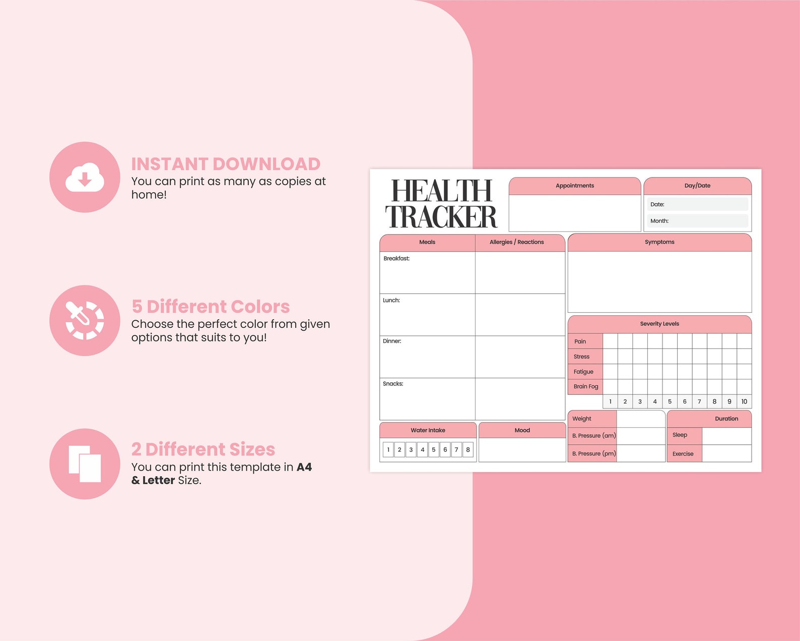 Printable Daily Health Tracking Sheet, Digital Chronic Illness ...