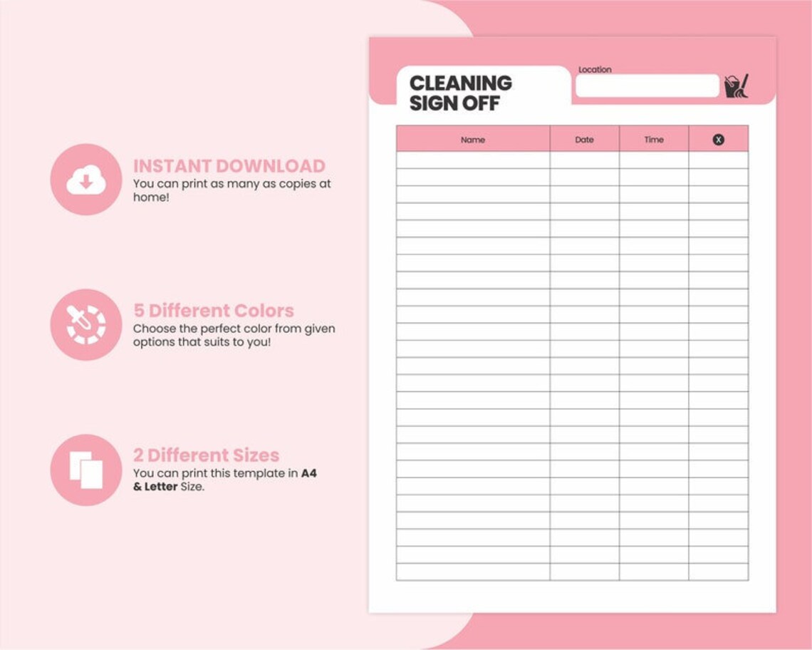 Printable Daily Business Cleaning Sign-off Sheet Digital Download ...