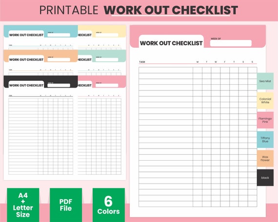 Workout Checklist Daily Exercise List Fitness Note Taking - Etsy