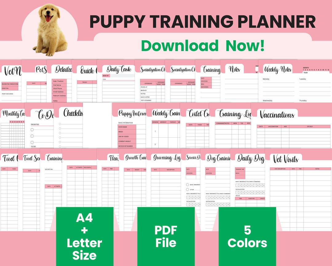Printable Pet Information Log Ultimate Puppy Care Templates Dog Trainer ...
